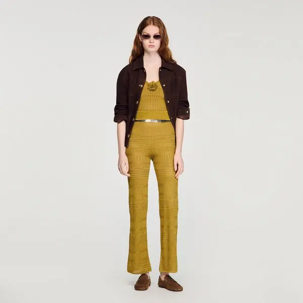 Sandro Pointelle Knit Trousers - Olive