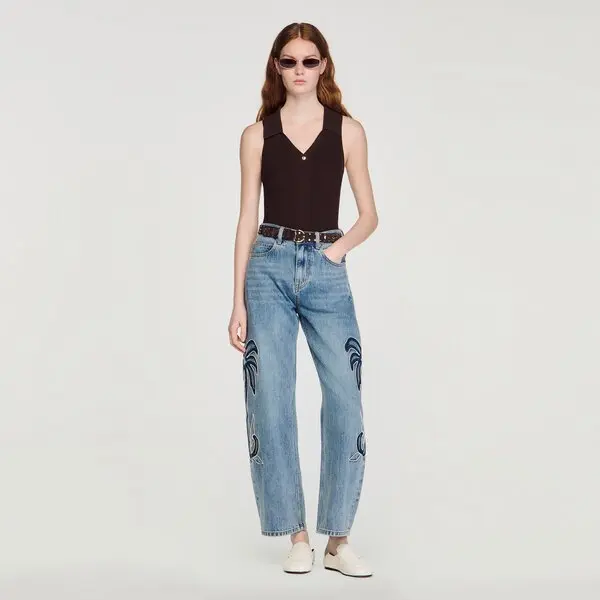Sandro Ribbed Knit Polo Bodysuit