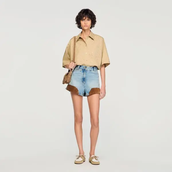 Sandro Cotton Rhinestone Shirt - Beige