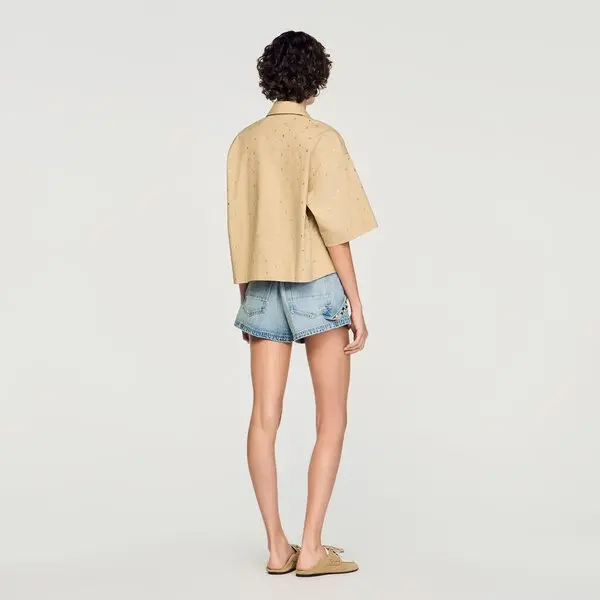 Sandro Cotton Rhinestone Shirt - Beige