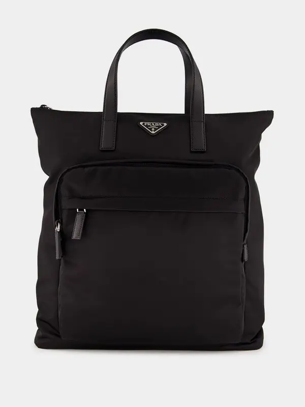 Prada Re-nylon And Saffiano Leather Tote Bag - Black