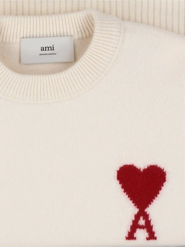 AMI Paris De Caur" Wool Sweater - Cream