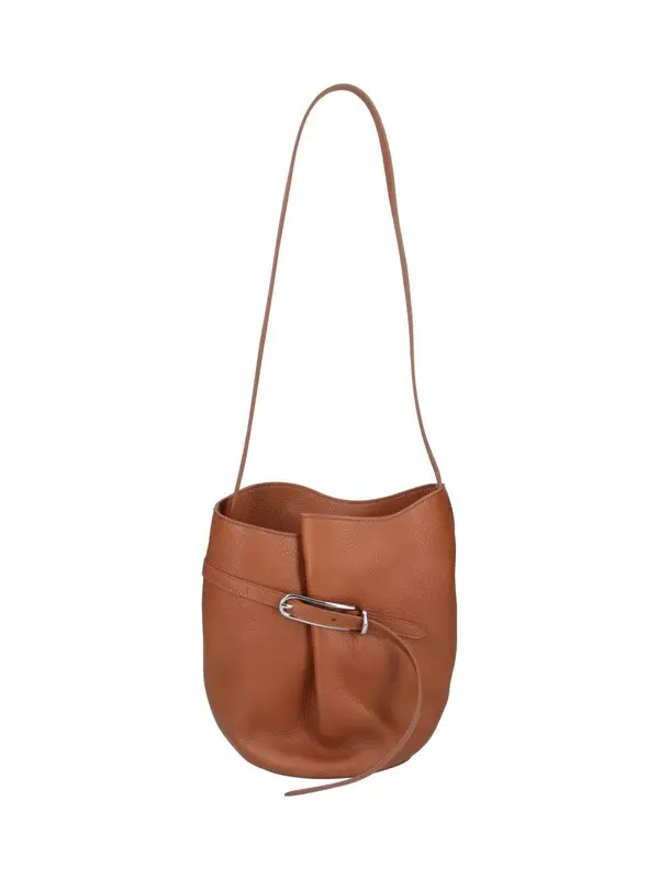 LIFFNER Medium Belted Bucket Bag In Hammered Calf Leather - Brown