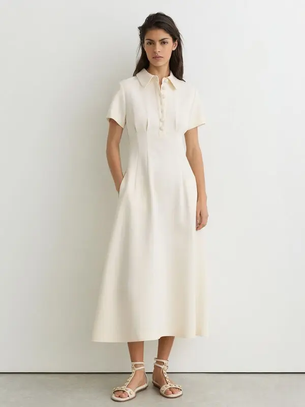 REISS Button-neck Midi Dress