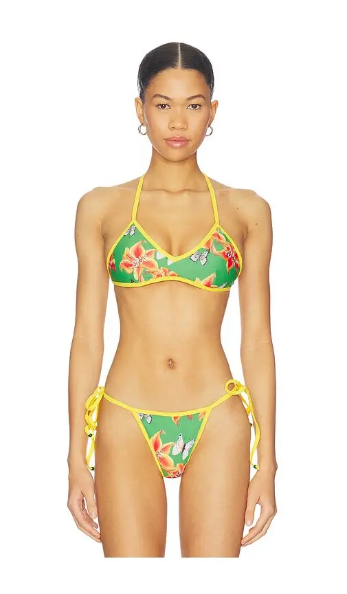 JULIET JOHNSTONE Painted Lady Bikini Top In Green - Green Lily