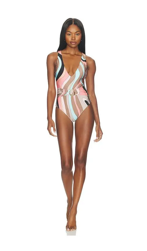 L'Agence Lisa Plunge One-piece Swimsuit - Ice Blue Multi