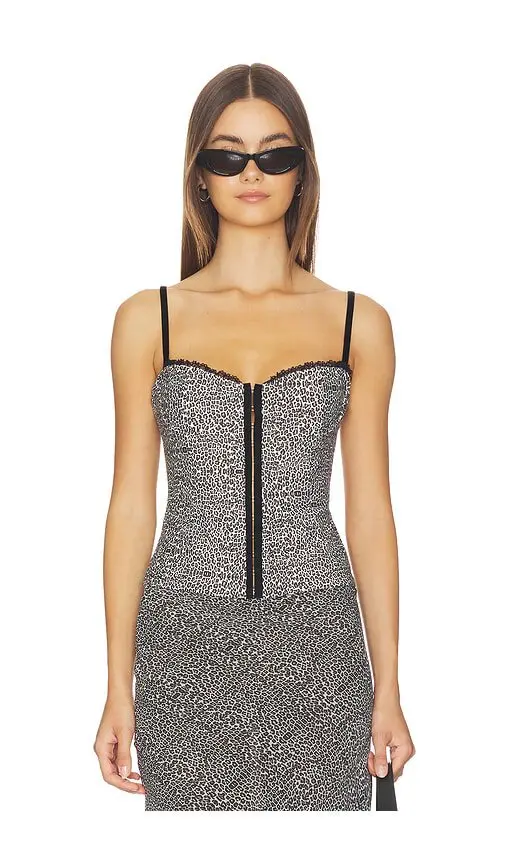 BELLA VENICE The Caroline Corset In Charcoal,brown - Cheetah