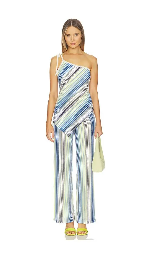 Line & Dot Striped Knit One-shoulder Sweater Top