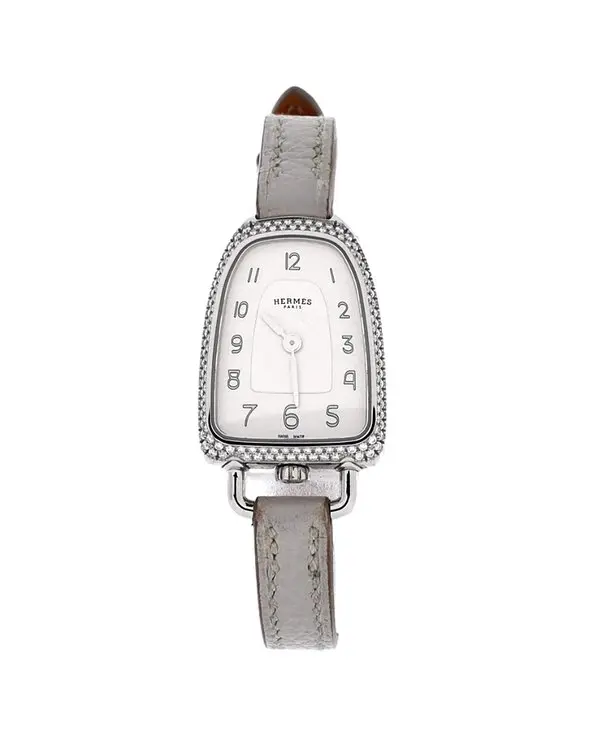 Hermès Galop D' Quartz Watch With Diamond Bezel - Dial Color: White