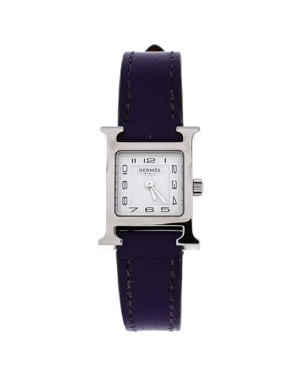 Hermès Heure H Quartz Watch In Stainless Steel And Leather 17mm - Dial Color: White