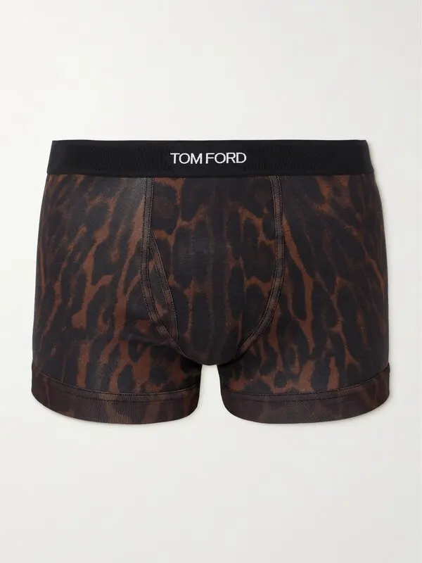 TOM FORD Leopard-print Stretch-cotton Boxer Briefs - Brown