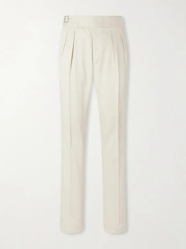 Ralph Lauren Purple Label Straight-leg Pleated Silk-gabardine Trousers - Neutrals