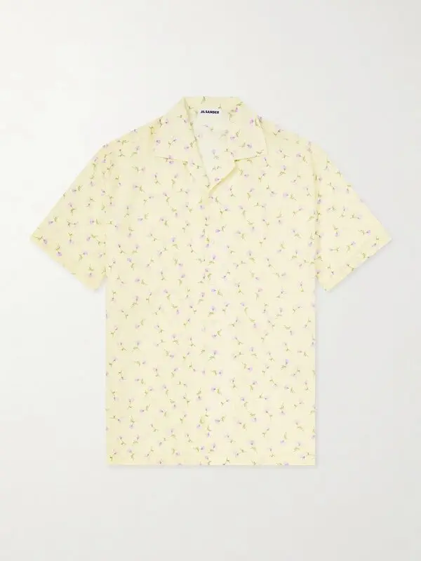 JIL SANDER Camp-collar Printed Cotton Shirt - Yellow