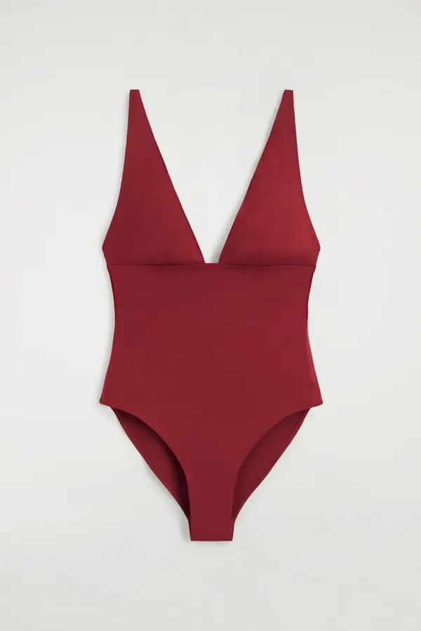 Cos Bonded-scuba V-neck Swimsuit - Red