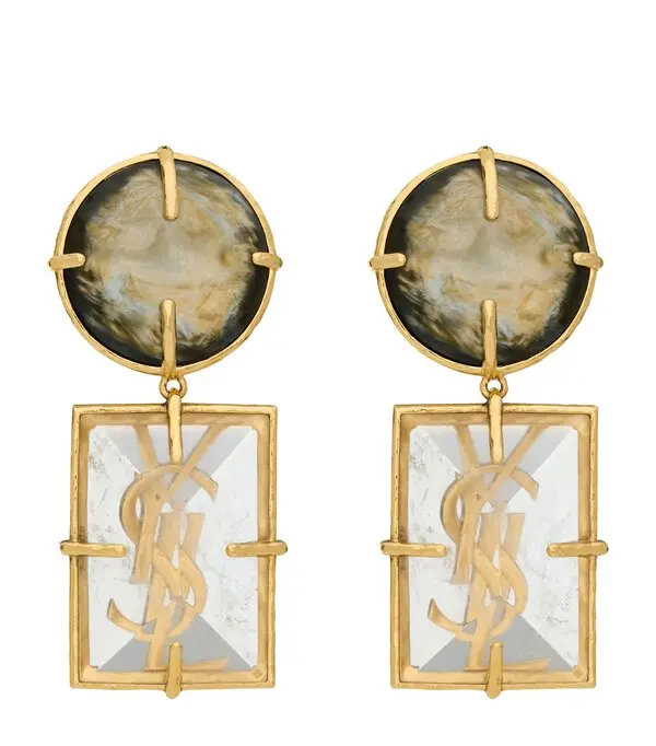 Saint Laurent Rock Crystal Cassandre Pendant Earrings - Yellow