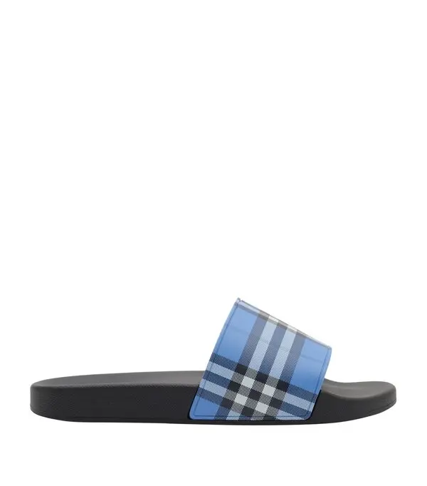 Burberry Checked Slides - Blue