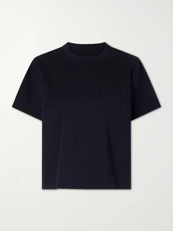 Sacai Pleated Striped Cotton-jersey And Poplin T-shirt - Blue
