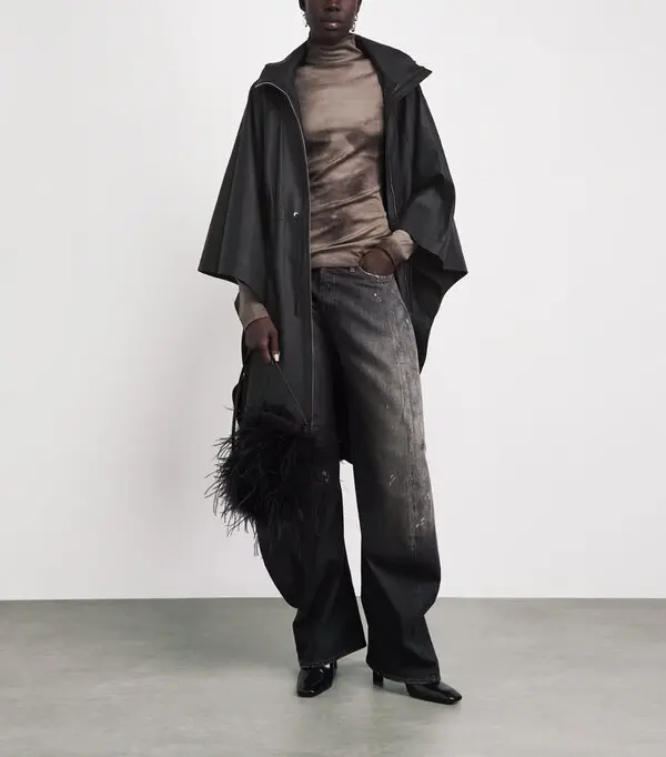 YVES SALOMON Lambskin Waterproof Hooded Cape Coat