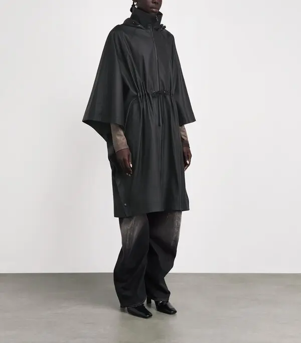 YVES SALOMON Lambskin Waterproof Hooded Cape Coat