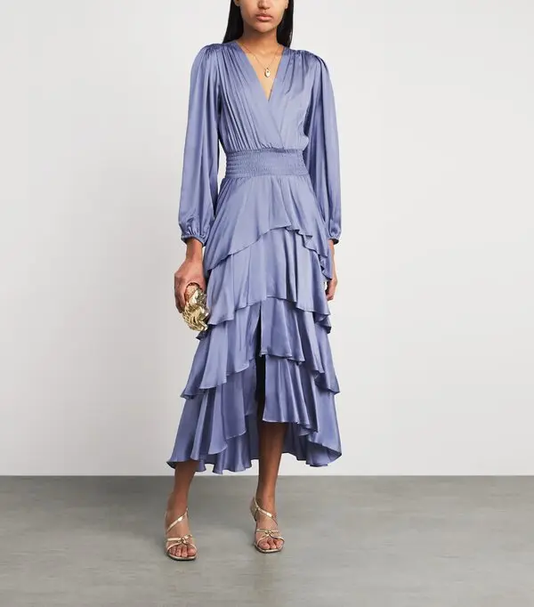 Maje Ruffled Midi Dress - Blue