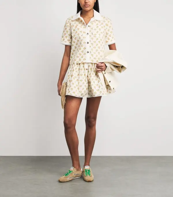 Maje Floral Print Shirt With Lace Trim - Yellow