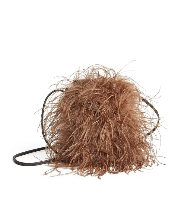 YVES SALOMON Leather Cross-body Bag With Ostrich Feathers