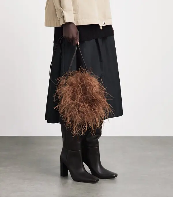 YVES SALOMON Leather Cross-body Bag With Ostrich Feathers