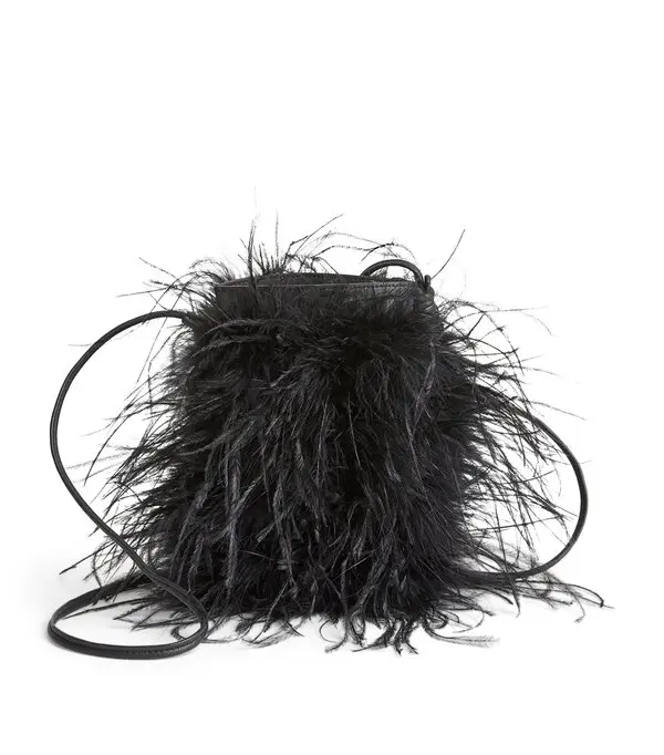 YVES SALOMON Leather Cross-body Bag With Ostrich Feathers - Black