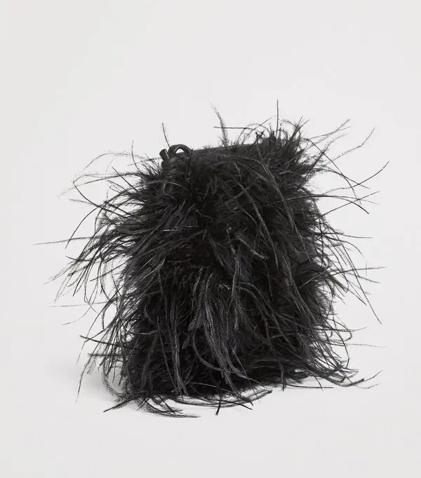YVES SALOMON Leather Cross-body Bag With Ostrich Feathers - Black