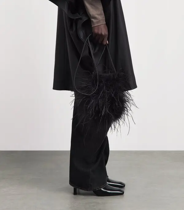 YVES SALOMON Leather Cross-body Bag With Ostrich Feathers - Black