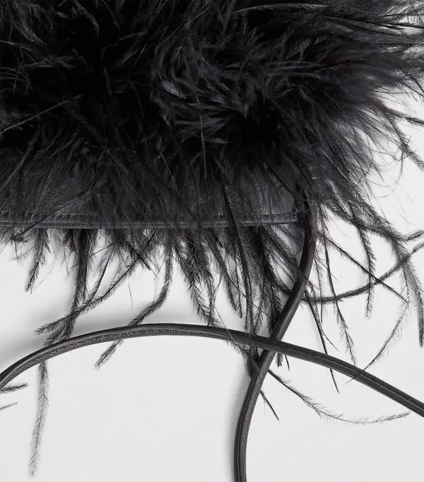 YVES SALOMON Leather Cross-body Bag With Ostrich Feathers - Black