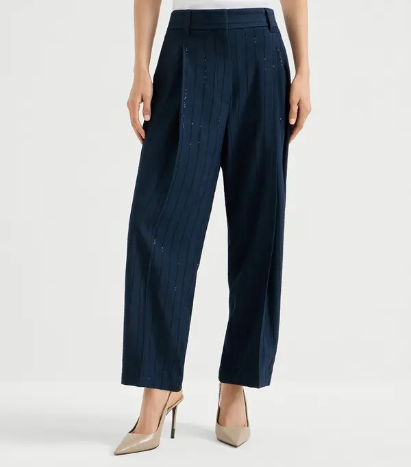 Brunello Cucinelli Stripe Sequined Trousers - Blue