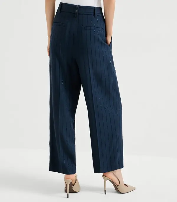 Brunello Cucinelli Stripe Sequined Trousers - Blue