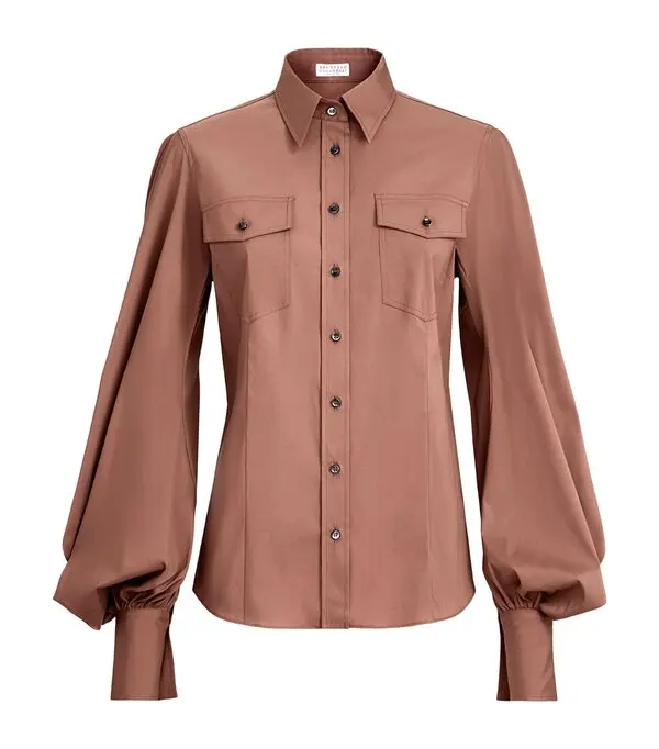 Brunello Cucinelli Cotton-blend Shirt With Monili Embroidery - Orange