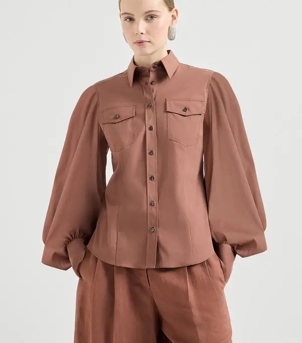 Brunello Cucinelli Cotton-blend Shirt With Monili Embroidery - Orange