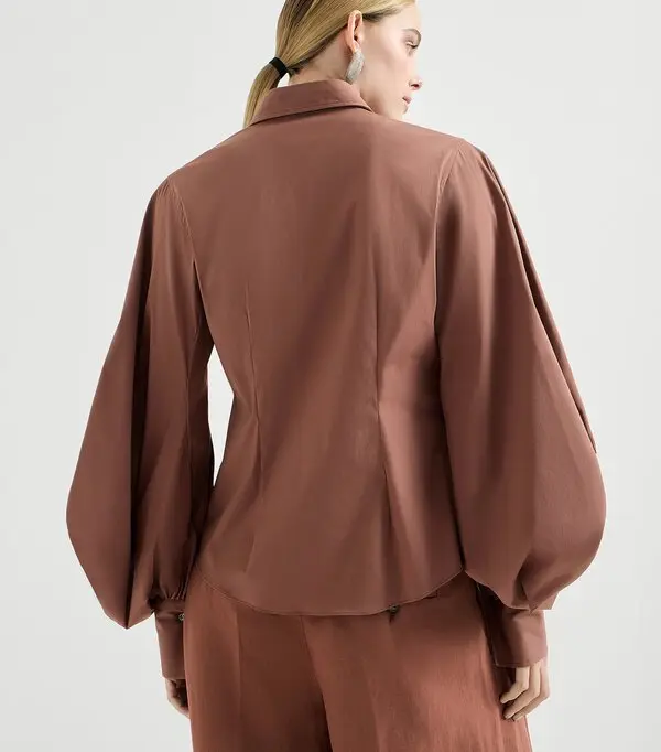 Brunello Cucinelli Cotton-blend Shirt With Monili Embroidery - Orange