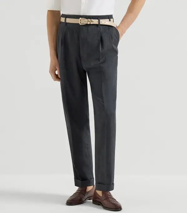Brunello Cucinelli Linen-wool Chevron Tailored Trousers