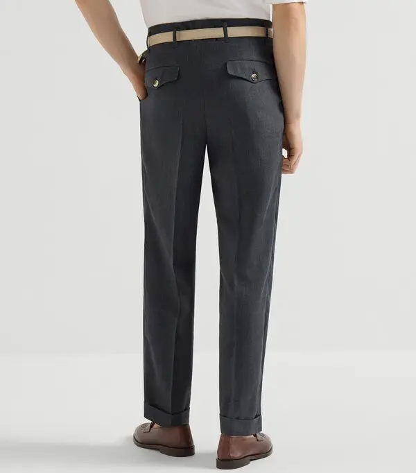 Brunello Cucinelli Linen-wool Chevron Tailored Trousers