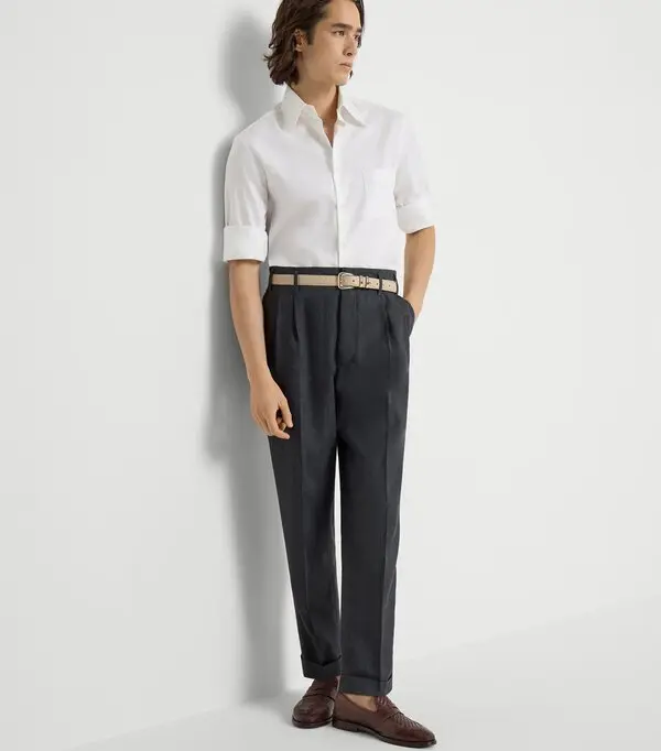 Brunello Cucinelli Linen-wool Chevron Tailored Trousers