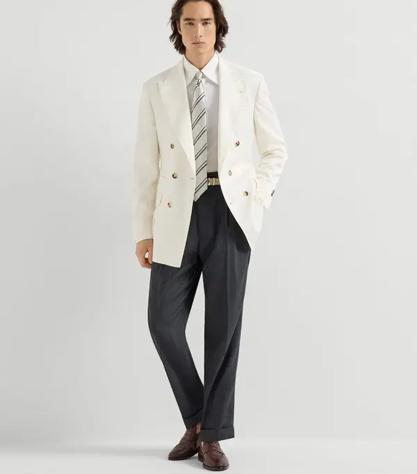 Brunello Cucinelli Linen-wool Chevron Tailored Trousers