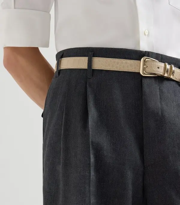 Brunello Cucinelli Linen-wool Chevron Tailored Trousers