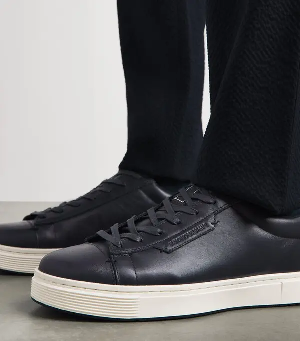 Emporio Armani Embossed Logo Leather Sneakers