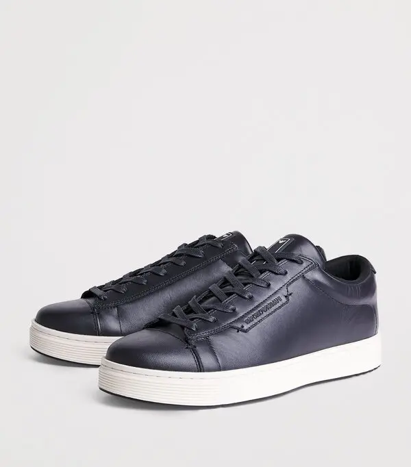Emporio Armani Embossed Logo Leather Sneakers