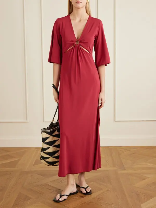 Max Mara Ruched Cut-out Stretch Jersey Maxi Dress
