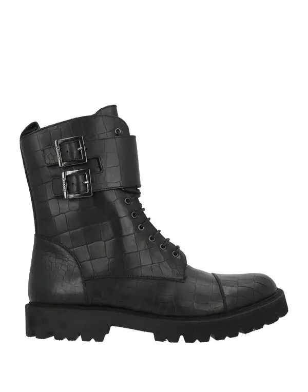 POLLINI Leather Crocodile-effect Combat Boots