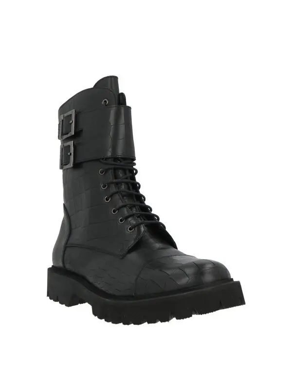 POLLINI Leather Crocodile-effect Combat Boots