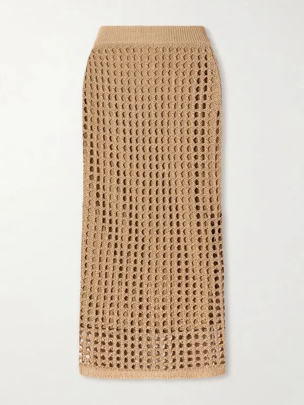 Max Mara Crocheted Cotton Midi Skirt - Brown