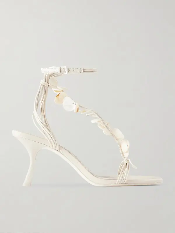 Simkhai Elin Shell-embellished Leather Sandals - White