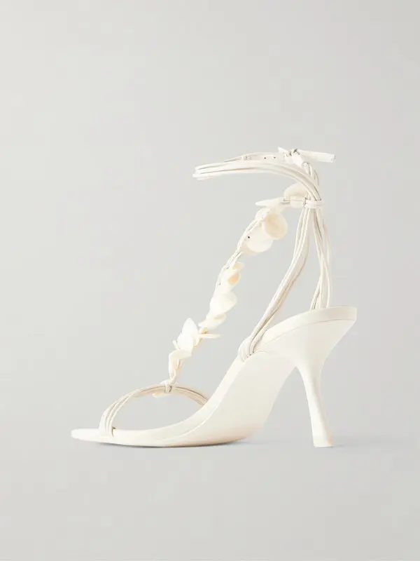 Simkhai Elin Shell-embellished Leather Sandals - White