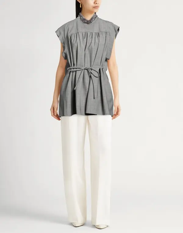 Fabiana Filippi Virgin Wool Blend Top With Embellished Mock Neck